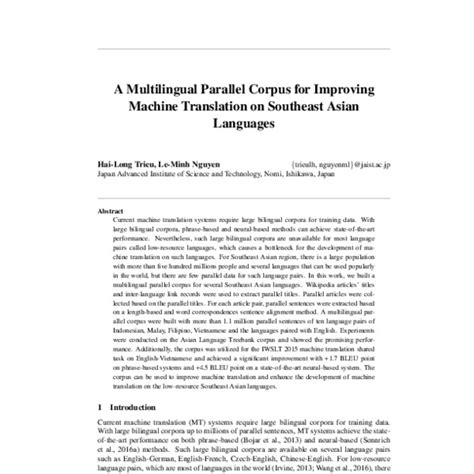 A Multilingual Parallel Corpus For Improving Machine Translation On Southeast Asian Languages