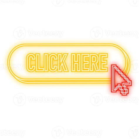 Neon Icon Icon With Yellow Click Here 3d Button On White Background
