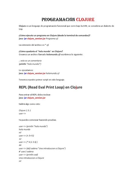 Programación Clojure A Pdf Clojure Java Lenguaje De Programación