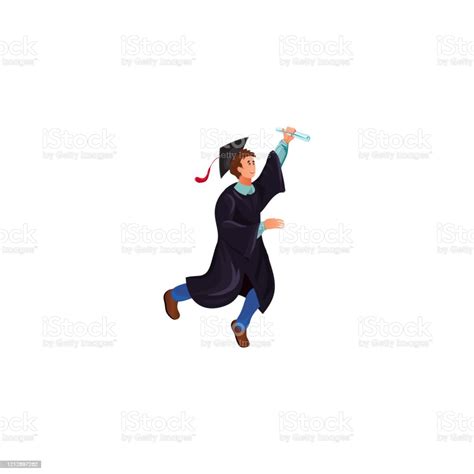 대학 졸업생 즐겁게 바운스 벡터 일러스트 레이션 에 플랫 만화 스타일 졸업식에 대한 스톡 벡터 아트 및 기타 이미지 졸업식 일러스트레이션 개념 Istock