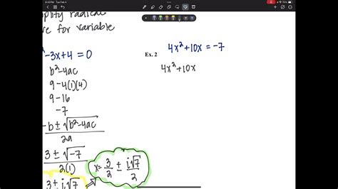 Alg2 1 10c Solve By Quadratic Formula Youtube
