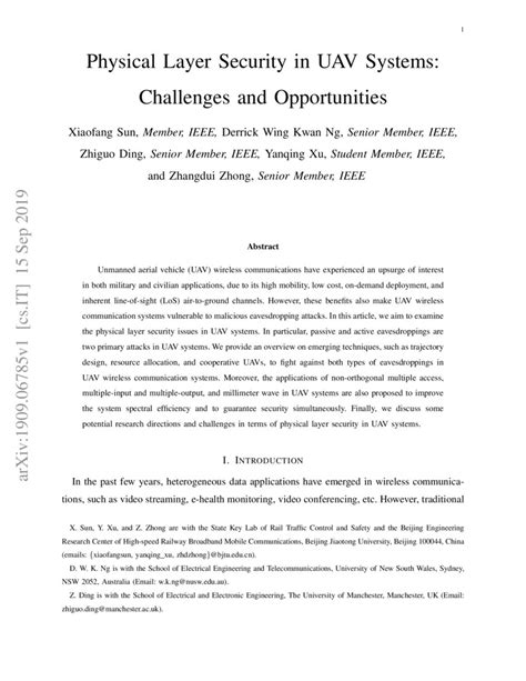 physical layer security in uav systems challenges and opportunities