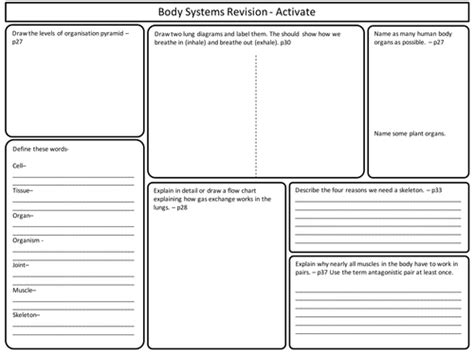 Ks3 Body Systems Revision Sheets For Activate Science Teaching Resources