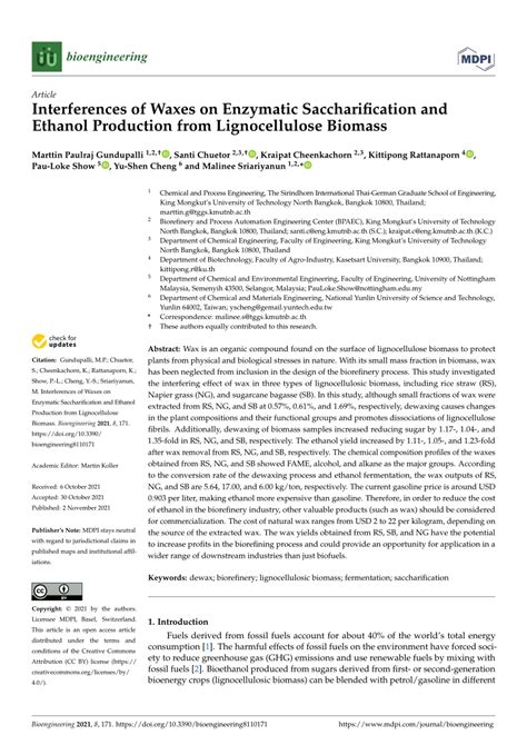 Pdf Interferences Of Waxes On Enzymatic Saccharification And Ethanol Production From