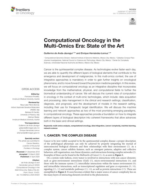 Pdf Computational Oncology In The Multi Omics Era State Of The Art