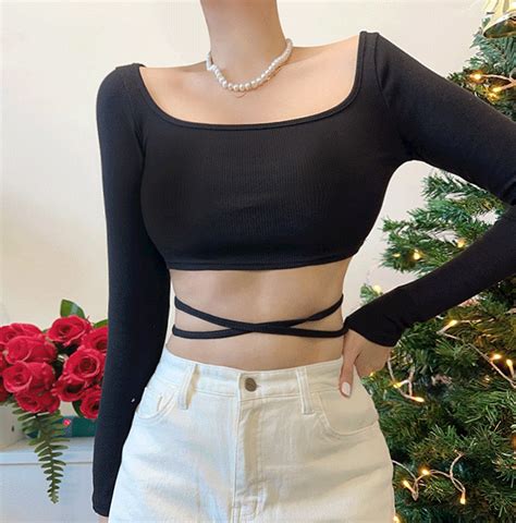 섹시💕레이어드 끈 리본 크롭 골지탑 티셔츠 2oclor 댄스의상 하이틴룩 에이블리