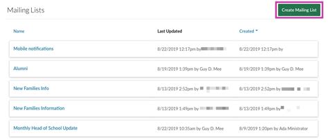 Create A New Mailing List Finalsite Support