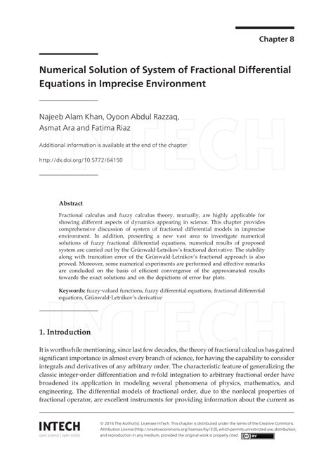Pdf Numerical Solution Of System Of Fractional Differential Equations In Imprecise Environment