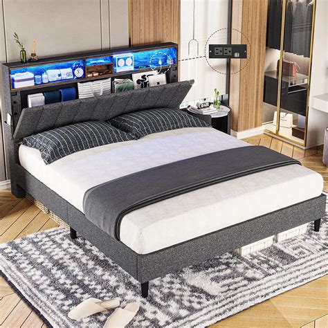 Adorneve Queen Bed Frame With Led Outlet And Usb Ports Storage