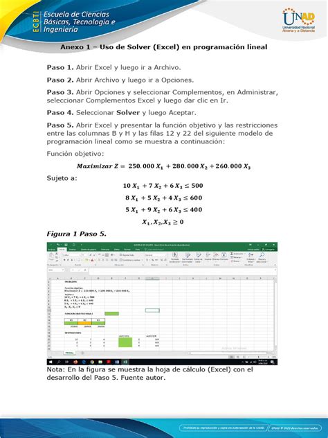 Anexo 1 Uso De Solver Excel En Programación Lineal Pdf