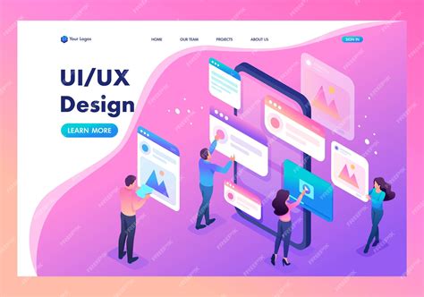 Premium Vector Isometric Bright Concept The Process Of Creating An Application Design Ui Ux