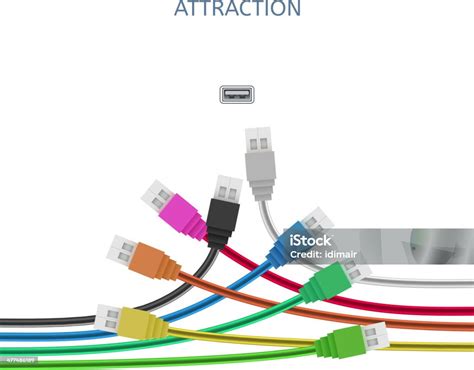 색상화 Usb 플러그 흰색 바탕에 그림자와 벡터 0명에 대한 스톡 벡터 아트 및 기타 이미지 0명 Usb 케이블 개념