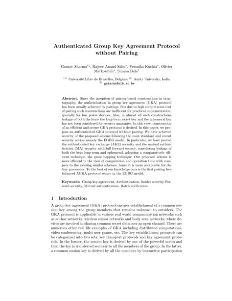 Pdf Authenticated Group Key Agreement Protocol Without Pairing