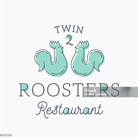 수탉 레스토랑 추상 벡터 기호 기호 또는 상징 템플릿입니다 복고풍 타이포그래피를 가진 플랫 스타일 수탉 쌍둥이 빈티지 럭셔리 벡터 엠블럼입니다 0명에 대한 스톡 벡터 아트