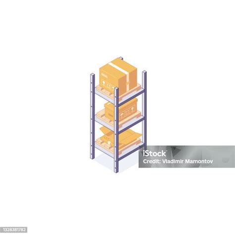 등색 창고 상자 장비 랙 팔레트 및 선반 3d 상자 팔레트 선반 걸링 벡터 일러스트레이션 3차원 형태에 대한 스톡 벡터 아트 및