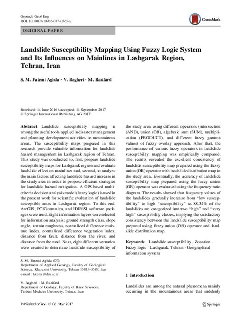 Pdf Landslide Susceptibility Mapping Using A Fuzzy Approach
