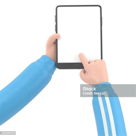 만화 제스처 아이콘 모형3d 손 터치 스마트폰 만화 아이콘 또는 휴대 전화 사용의 모형 흰색 배경에 3d 렌더링 3차원 형태에 대한 스톡 사진 및 기타 이미지 Istock