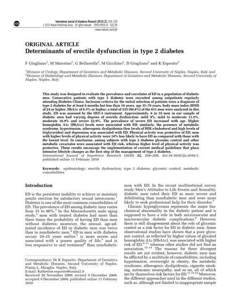Pdf Determinants Of Erectile Dysfunction In Type 2 Diabetes