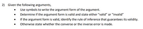 solved 2 given the following arguments use symbols to
