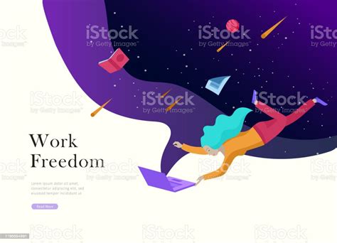 방문 페이지 템플릿 영감 사람들이 비행 나만의 스파를 만드세요 꿈 상상력 자유의 영감 디자인 작업에서 움직이는 캐릭터 Html에 대한 스톡 벡터 아트 및 기타 이미지