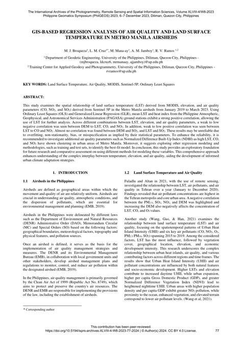 Pdf Gis Based Regression Analysis Of Air Quality And Land Surface Temperature In Metro Manila