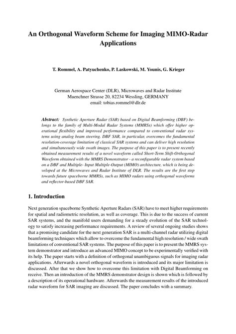 Pdf An Orthogonal Waveform Scheme For Imaging Mimo Radar Applications