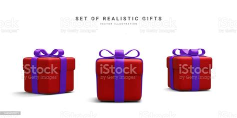 흰색 배경에 격리된 리본이 있는 3d 현실적인 선물 상자 세트 깜짝 상자 벡터 그림 3차원 형태에 대한 스톡 벡터 아트 및 기타 이미지 3차원 형태 개체 그룹 공휴일