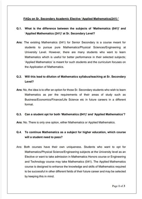 Cbse Introduces Applied Maths As Academic Subject For Class 11 And 12