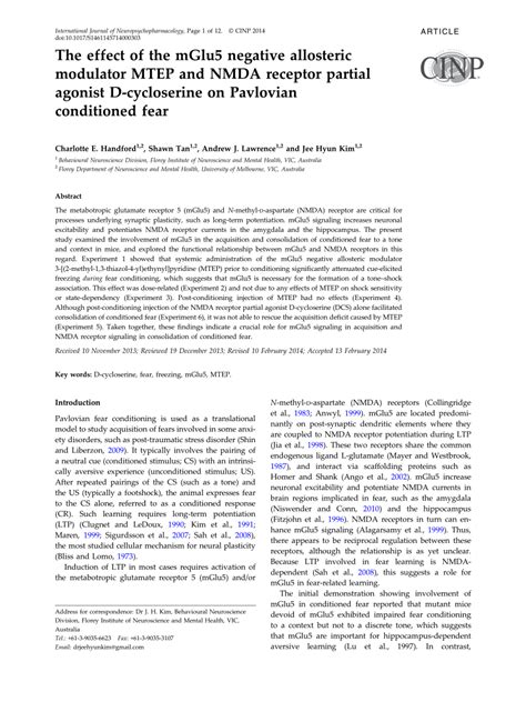 Pdf The Effect Of The Mglu5 Negative Allosteric Modulator Mtep And