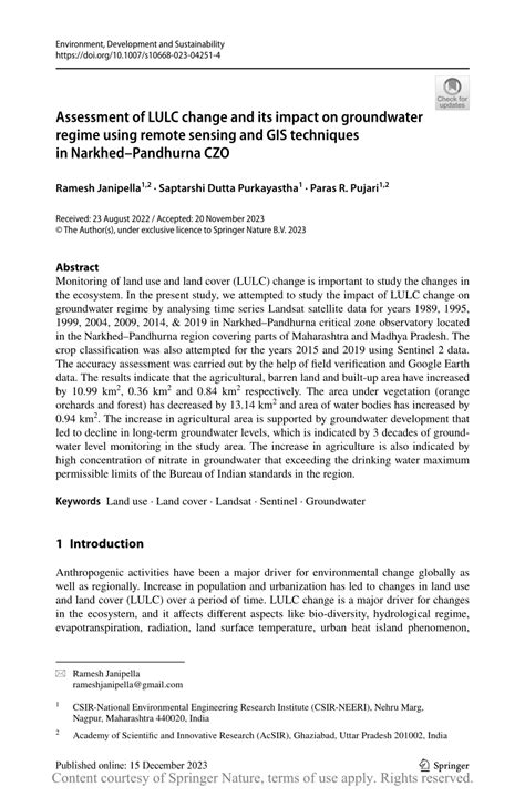 Assessment Of LULC Change And Its Impact On Groundwater Regime Using Remote Sensing And GIS