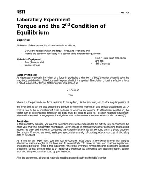 04 Laboratory Experiment 1 Pdf Torque Force