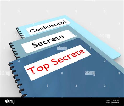 3d Illustration Of Three Booklets Titled As Top Secrete Secrete And