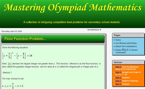 Mastering Olympiad Mathematics Floor Function Problem
