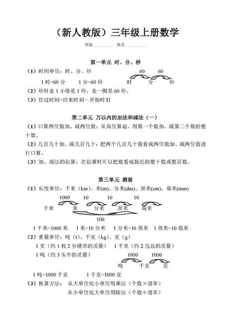 三年級上冊數學概定義（新人教版） 每日頭條