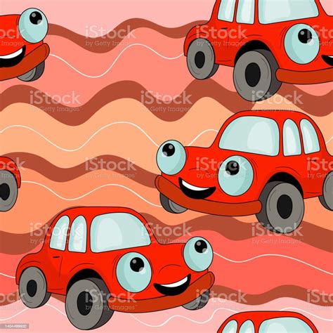 색상 배경에 귀여운 자동차와 원활한 패턴 카르투트 운송 벡터 일러스트레이션 낙서 스타일 아기 인쇄 초대장 포스터 카드 직물 직물을위한 디자인 0명에 대한 스톡 벡터 아트 및