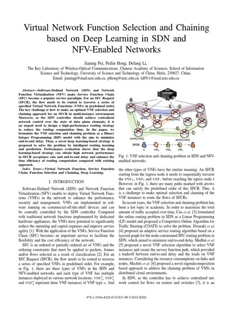 virtual network function selection and chaining based on deep learning in sdn and nfv enabled