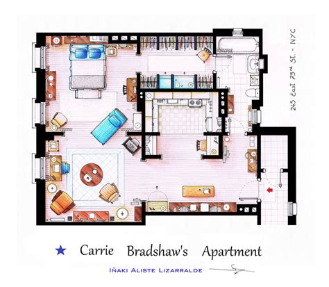 Sex The City Carrie Bradshaw S Apartment Floor Plan By Inaki Aliste Lizarralde ArchiPanic