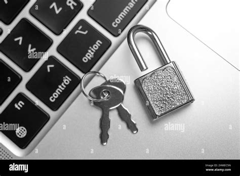 Computer Security Concept Padlock On Computer Keyboard Laptop In Office Cyber Security And
