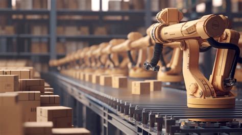 마분지 상자가 3d 렌더링된 자동화 산업의 로봇 팔과 컨베이어 벨트 컨베이어 벨트 기계 팔 컨베이어 배경 일러스트 및 사진