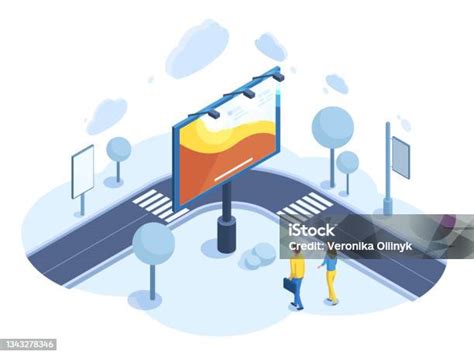 Isometric 도시 거리 마케팅 광고 광고 캠페인 시티 스트리트 아웃도어 광고 금속 건설 배너 벡터 일러스트 광고 캠페인 도시 배너 보기 간판에 대한 스톡 벡터 아트 및