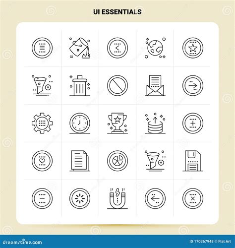 Outline 25 Ui Essentials Icon Set Vector Line Style Design Black Icons Set Linear Pictogram