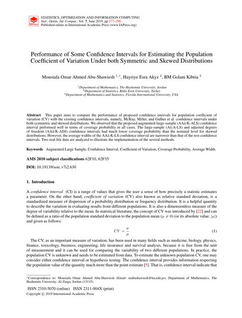 Pdf Performance Of Some Confidence Intervals For Estimating The Population Coefficient Of