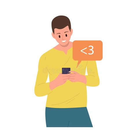 Man Character Using Mobile Phone Texting Message With Cool Smile From Font Symbols In Social
