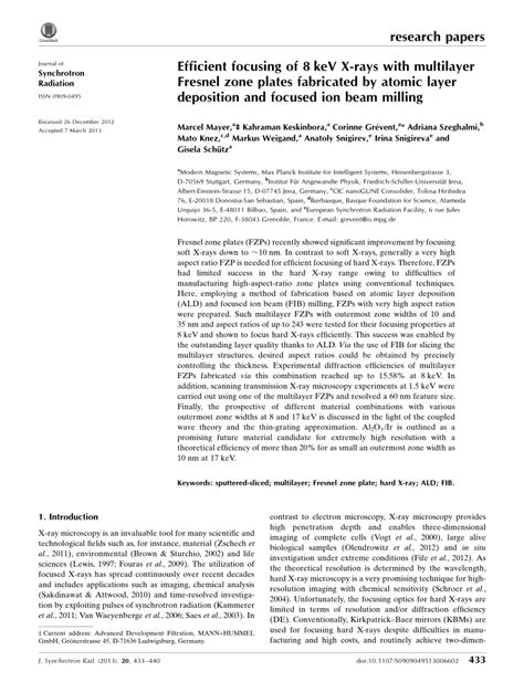 Pdf Efficient Focusing Of 8 Kev X Rays With Multilayer Fresnel Zone Plates Fabricated By