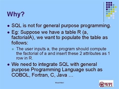 Sql With Other Programming Languages Murali Mani Why