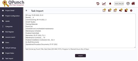 Utilize Task Import Feature QPunch