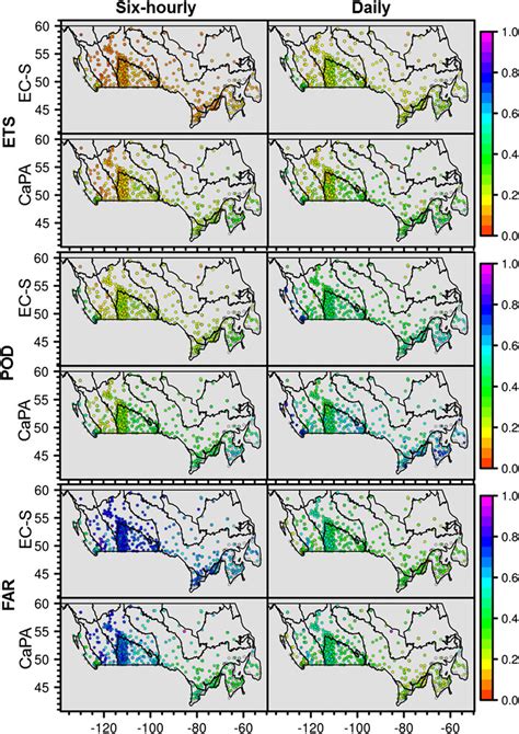 The Spatial Pattern Of Contingency Table Statistics Ets Pod And Far
