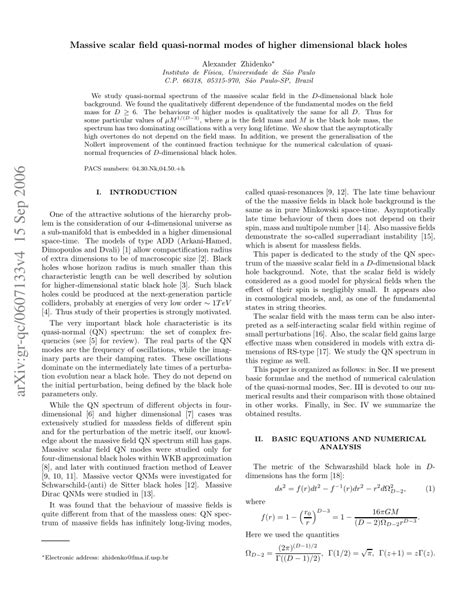 Pdf Massive Scalar Field Quasinormal Modes Of Higher Dimensional