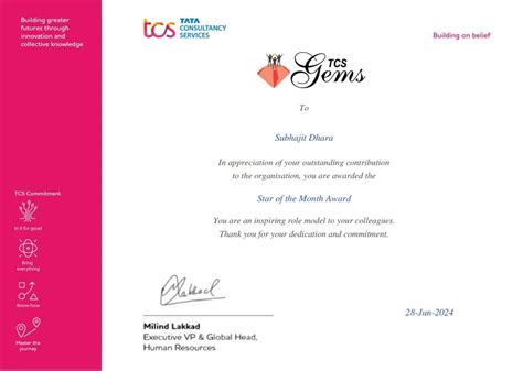 Subhajit Dhara On Linkedin Tcs Awards Gems Grateful