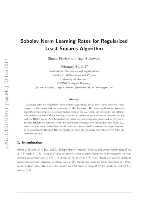 Sobolev Norm Learning Rates For Regularized Least Squares Algorithm